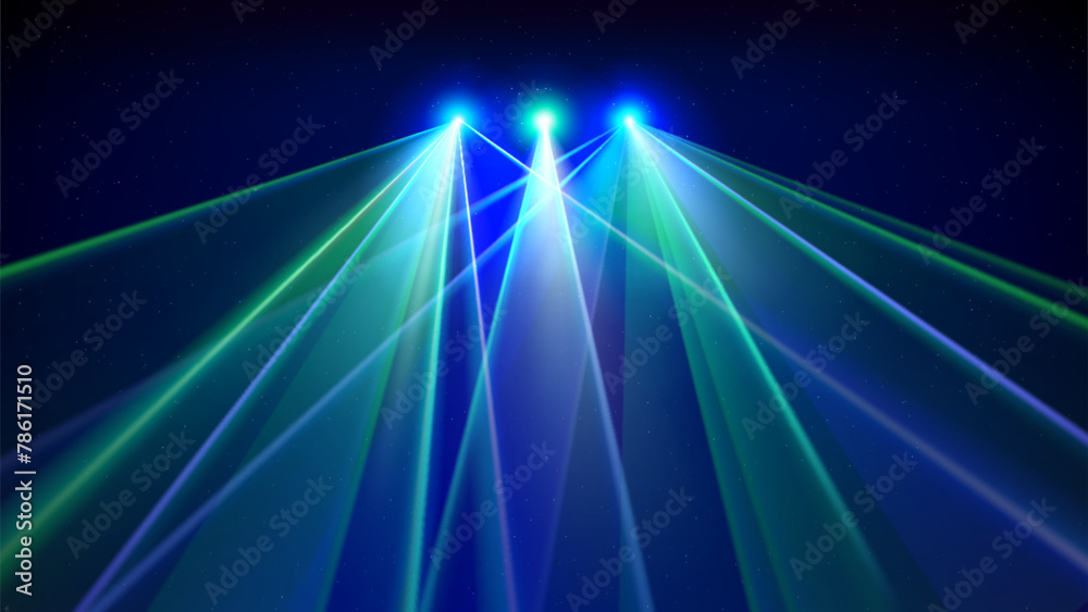 Laser light show. Bright led laser beams, dj light party. Illuminated ...
