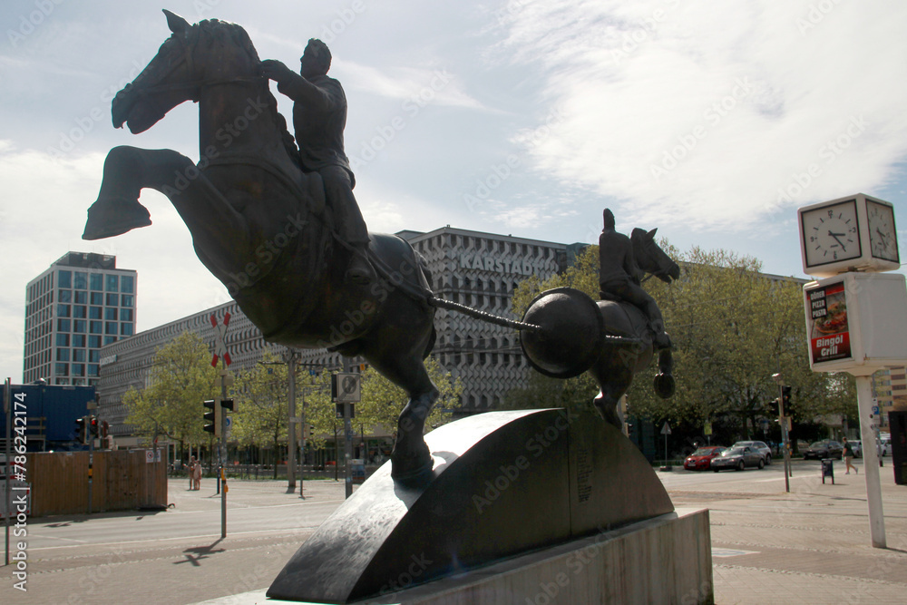 Magdeburg, Germany - April 14, 2024: Monument to Otto von Guericke, a ...