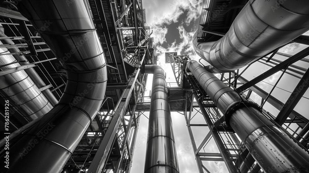 inside of a industial manufacturing plant. steel mill or chemical ...