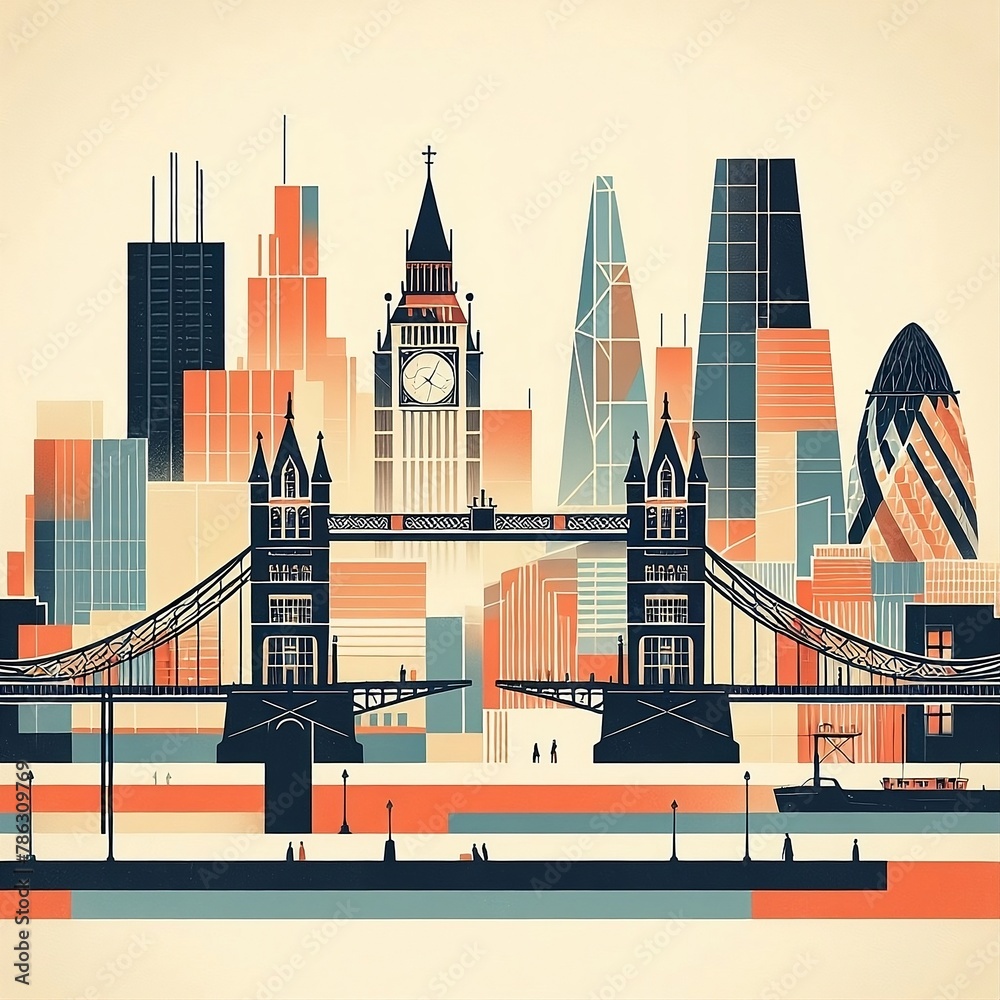 London Bridge Uk in Contemporary style minimalist artwork collage ...