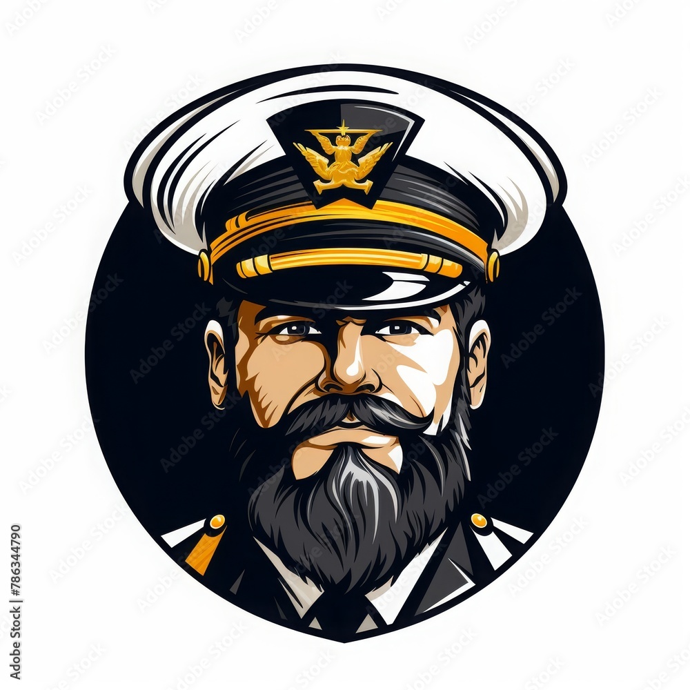 logo of chief ship captain with hat and smile vector cartoon ...