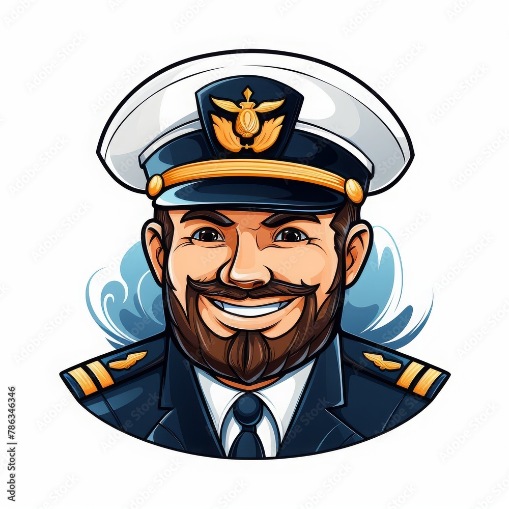 logo of chief ship captain with hat and smile vector cartoon ...