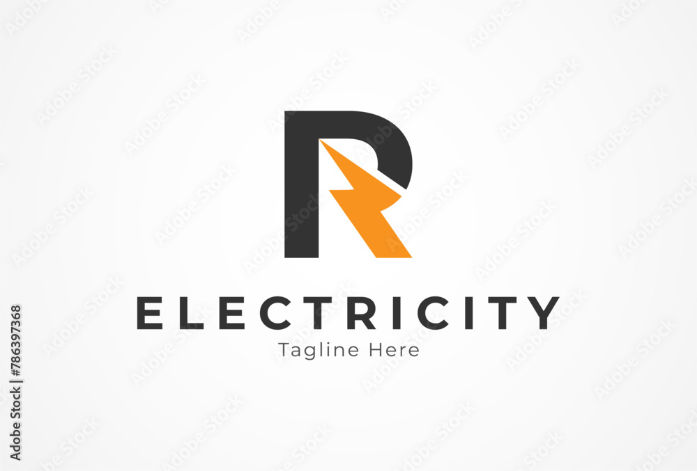 Initial Letter R Electric Logo. letter R with thunder bolt icon inside ...