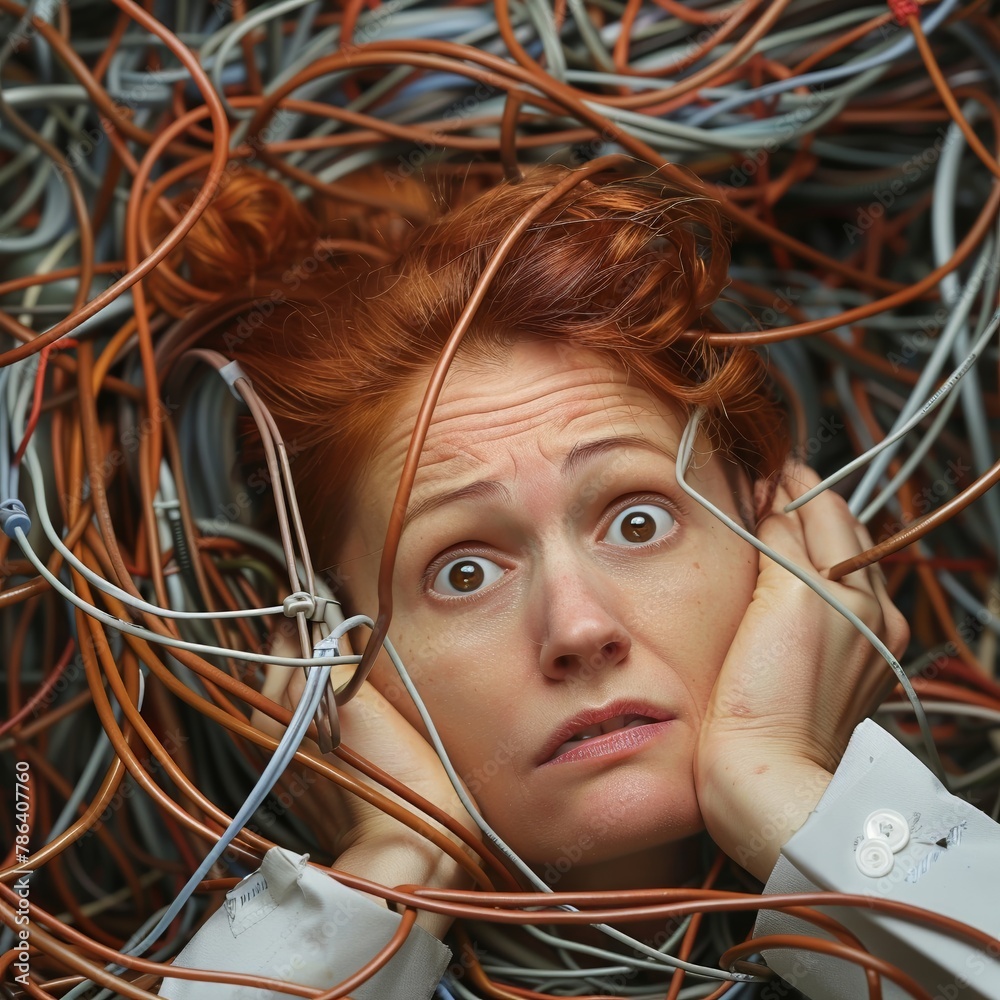 Meme featuring a confused person surrounded by tangled wires, with the ...
