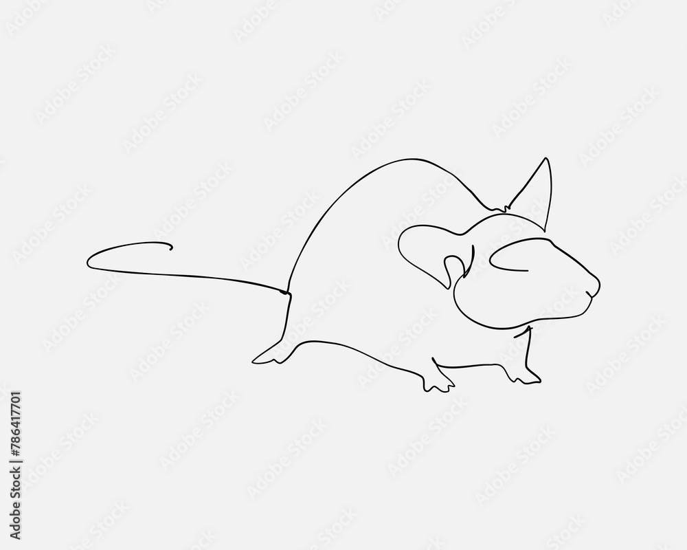 Continuous line, Side view of a brown rat. Drawing of set Animal ...