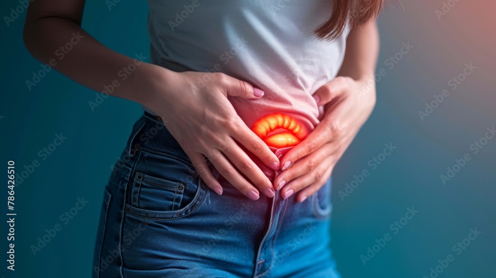 stomach ache. women have abdominal pain, indigestion, gastritis, menstrual cramps, flatulence ...