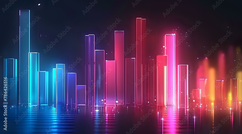 Neon bar graph and column chart background, business growth concept ...