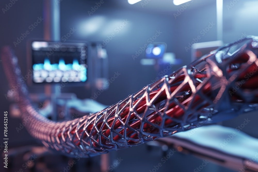 Futuristic 3D-Printed Red and Blue Vascular Structure in a High-Tech ...