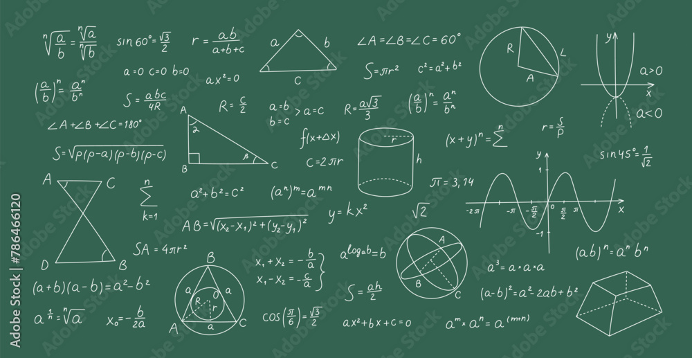 Doodle style math formulas. Hand drawn theory equations at blackboard ...