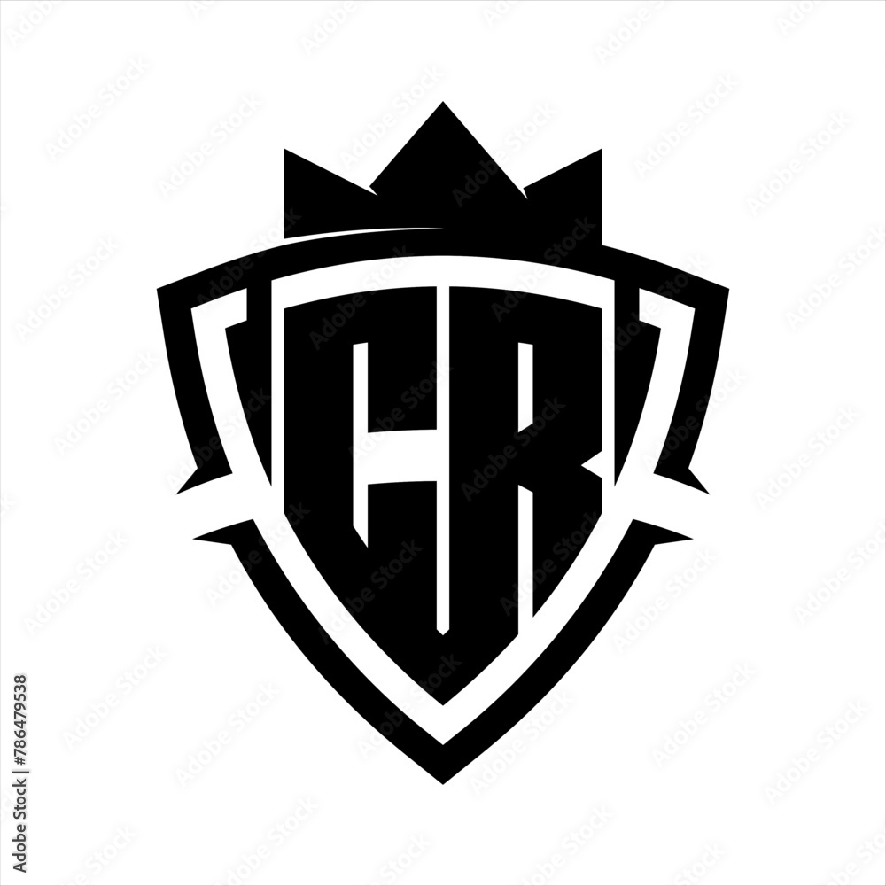 CR Letter bold monogram triangle curve shield shape with crown black ...