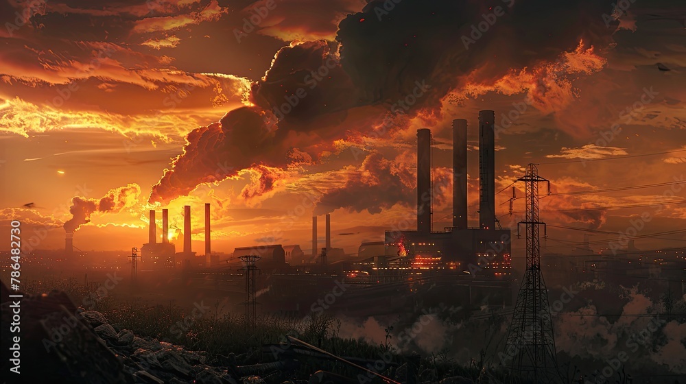 Environmental Impact. industrial with smokestacks and factories ...