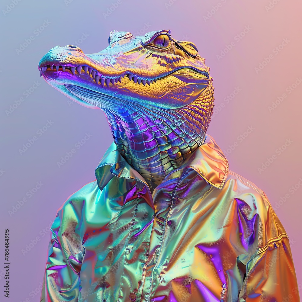 Craft an ultra-detailed 3D artwork featuring a Crocodile Head and Human ...
