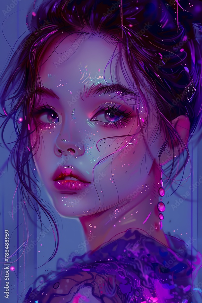 In a digital pixel art style, depict a lovely Chinese girl with big ...