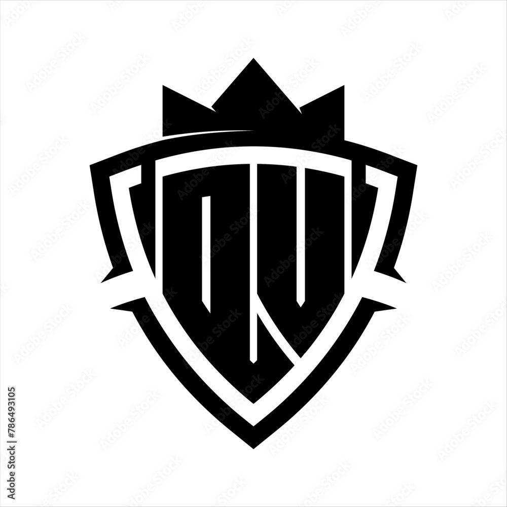 DV Letter bold monogram triangle curve shield shape with crown black and white background color ...