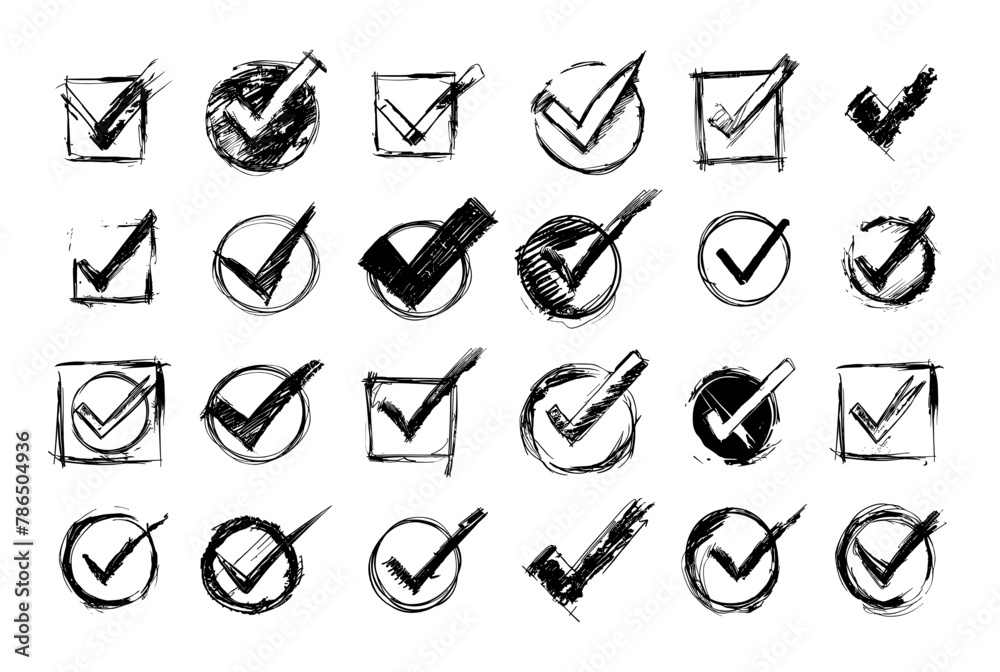 Checkbox pencil sketch vector set. Circle square different shapes hand ...
