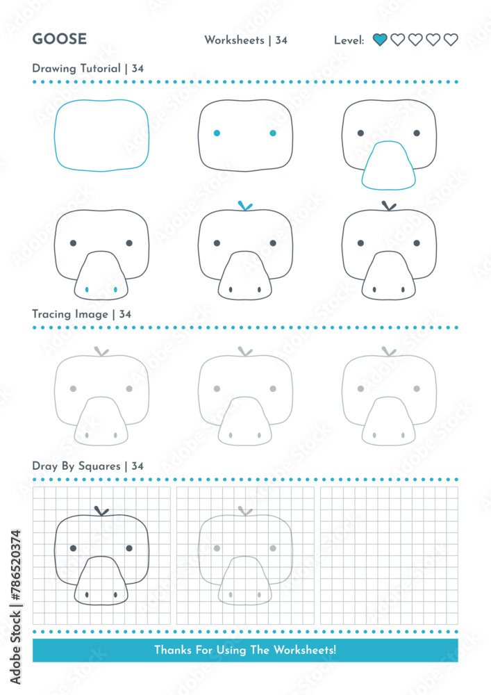 How to Draw Doodle Animal Goose, Cartoon Character Step by Step Drawing ...