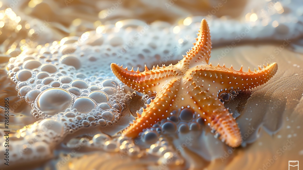 Craft a vibrant digital rendering of a bright, detailed starfish ...