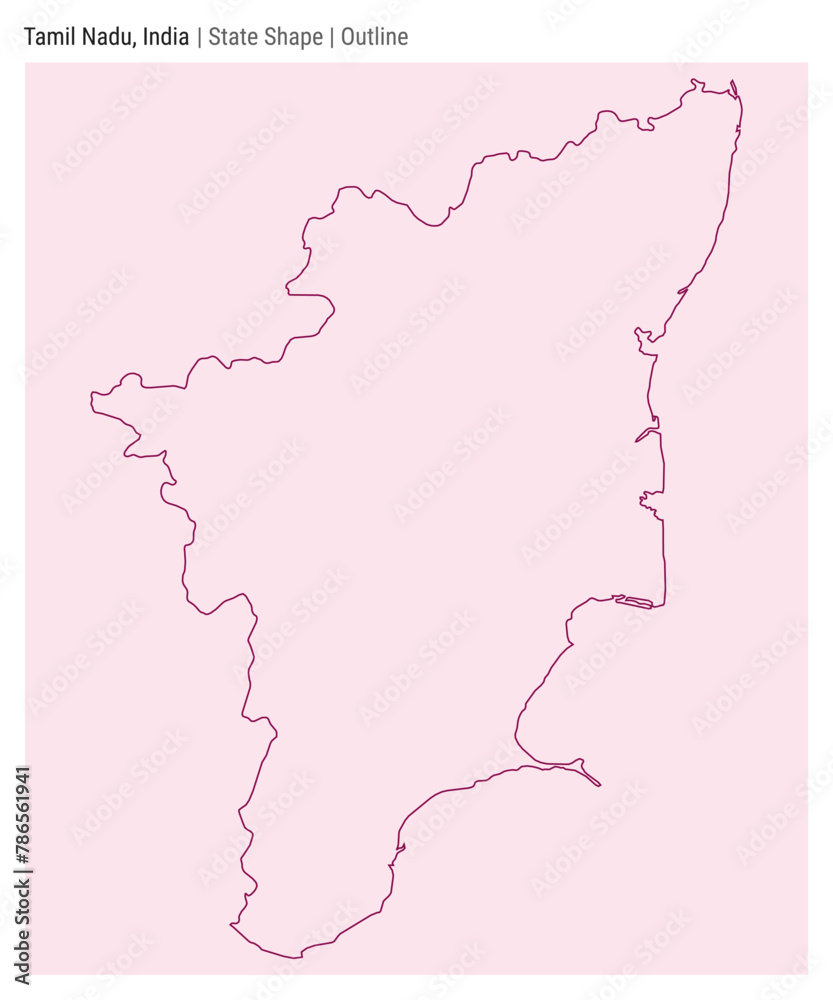 Tamil Nadu, India. Simple vector map. State shape. Outline style ...