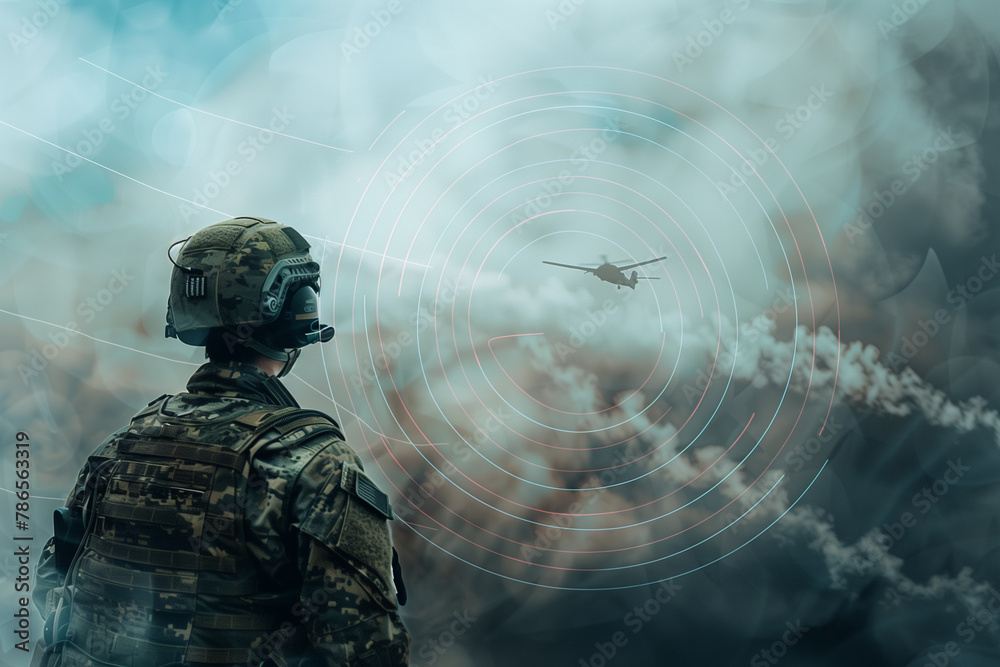 dynamic composition featuring a military surveillance officer ...