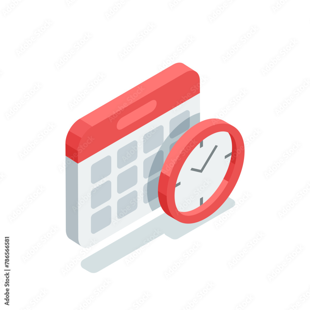 isometric vector calendar and clock, in color on a white background ...