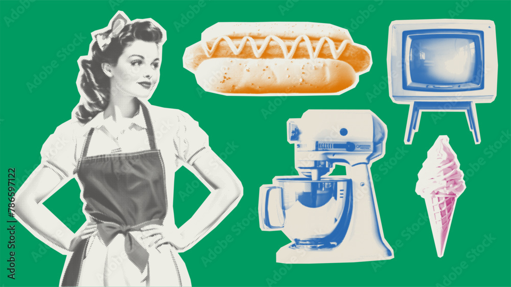 Vintage retro halftone collages. A set of elements from the '40s ...