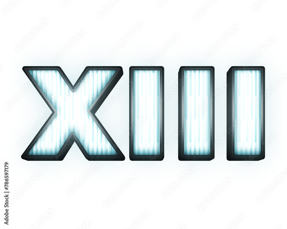 XIII roman numeral in car headlamp style 3d illustration text effect on ...