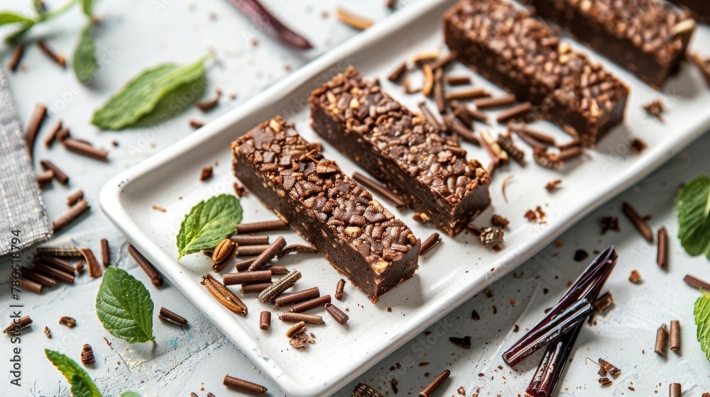 Photo Stock Cricket Protein Bar on Plate. Close-up of a nutrient-dense ...