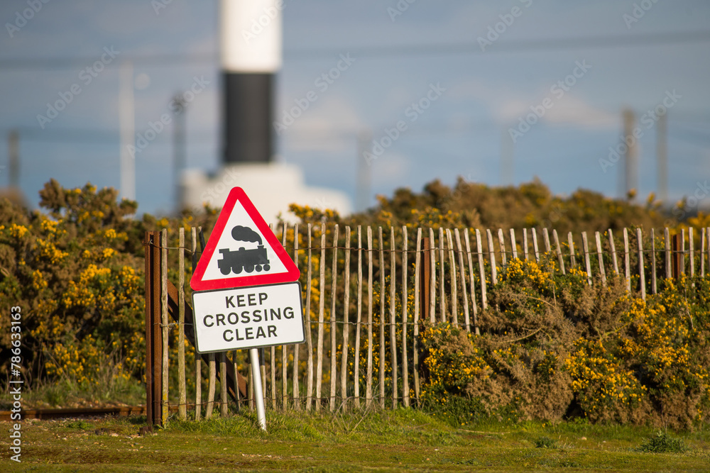 Keep Crossing Clear Railway Sign at Dungenees end of line Romney, Hythe ...