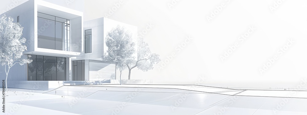 Architectural blueprint of a modern house design featuring detailed ...