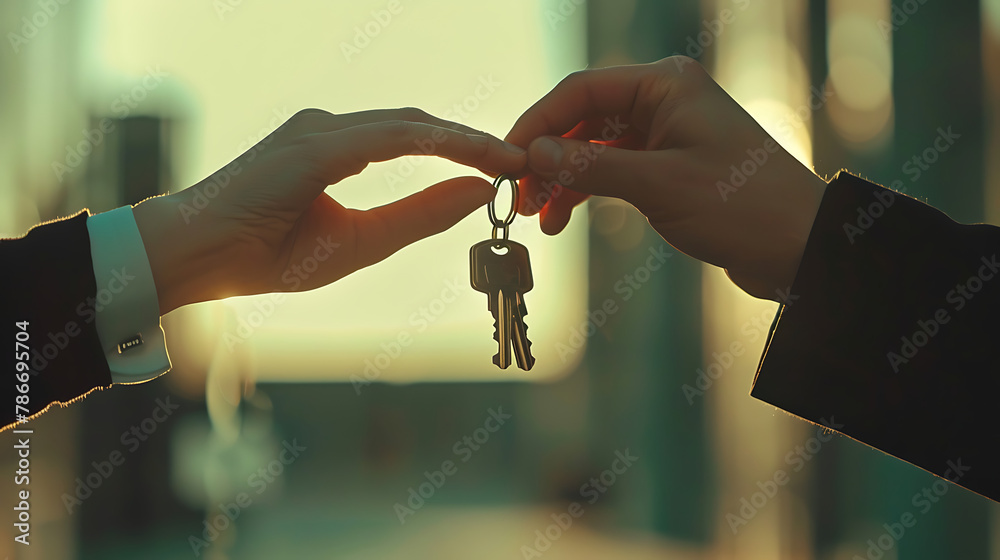 a scene where one person is handing over a set of keys to another ...