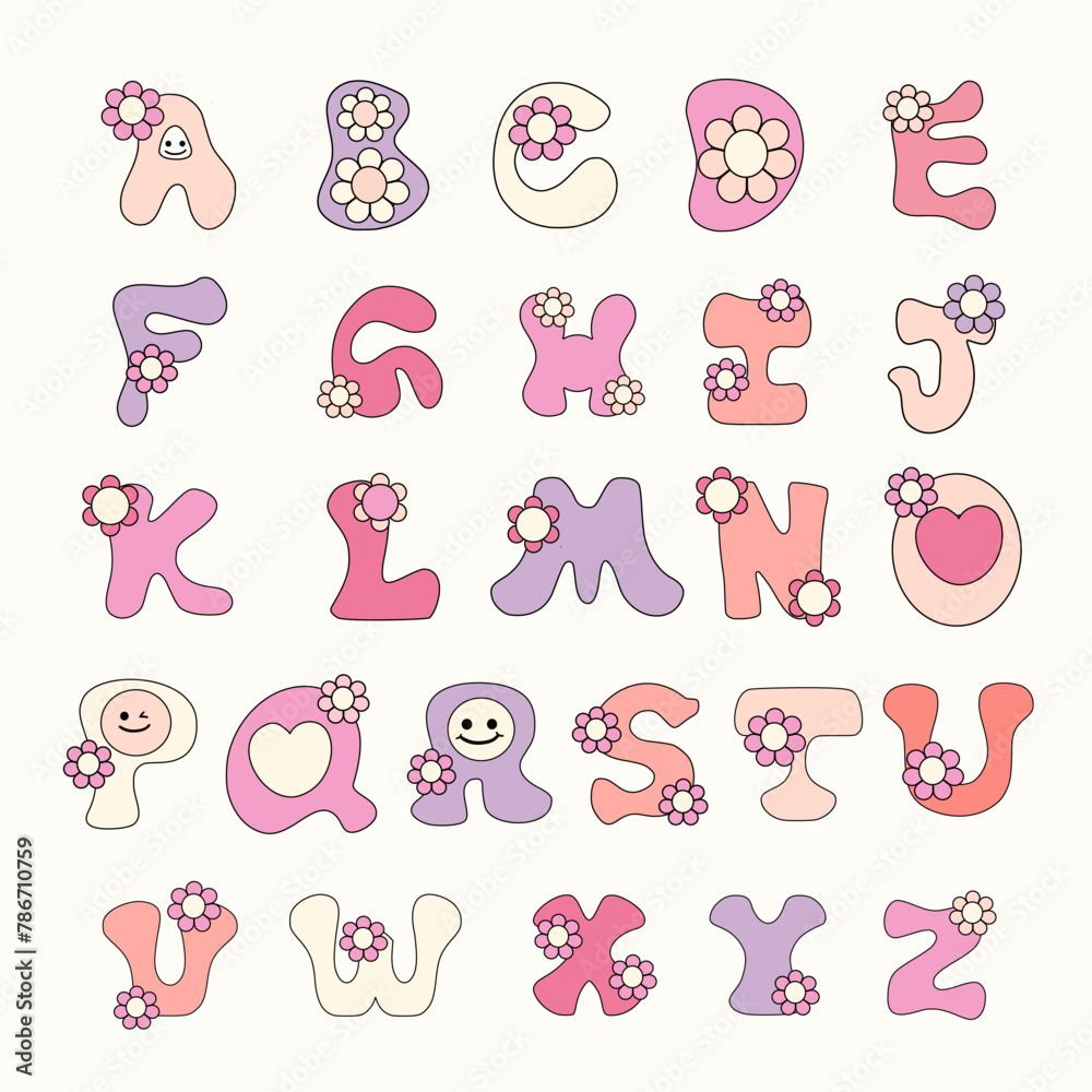 Image vectorielle Stock retro font colorful alphabet with pink letters ...