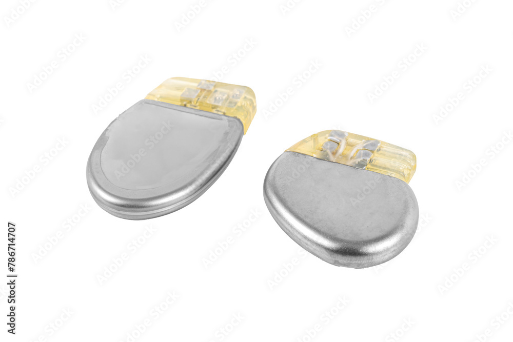 Pacemaker isolated on a white background. Heart battery. Close-up of ...