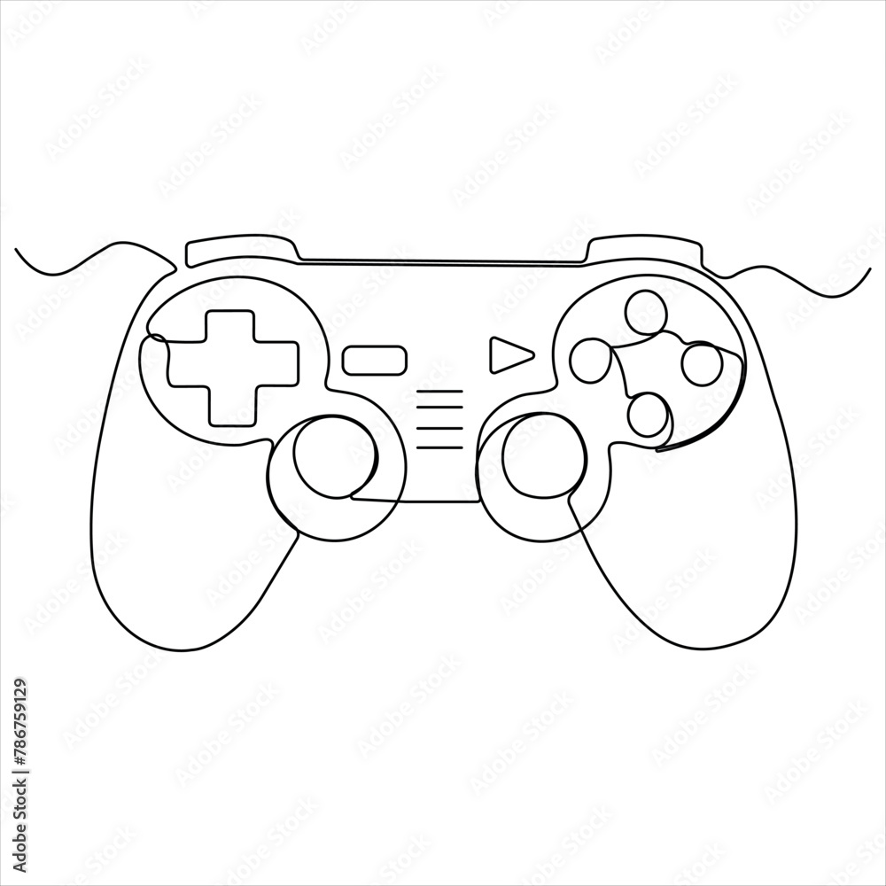 Single line continuous drawing of game controller joysticks or gamepads ...