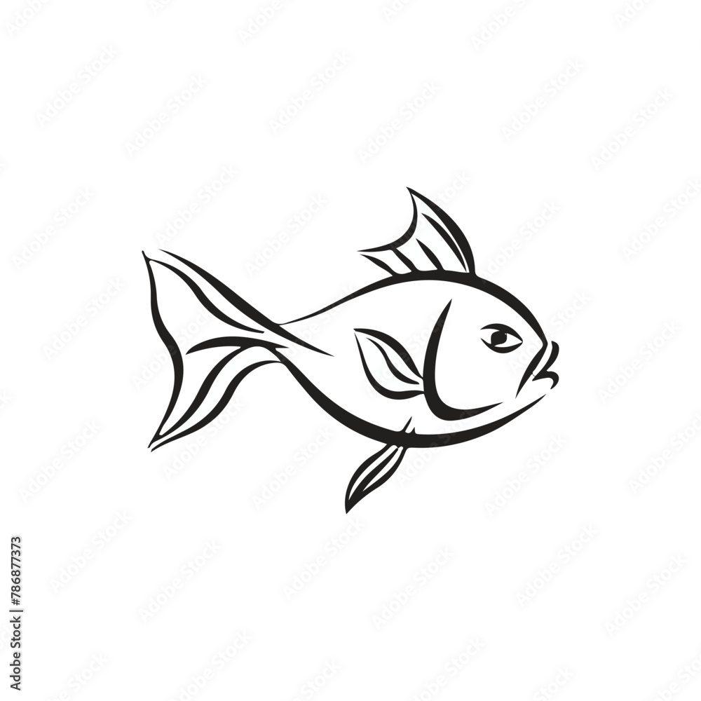 simple and minimalistic fish logo, lineart style, black and white line ...