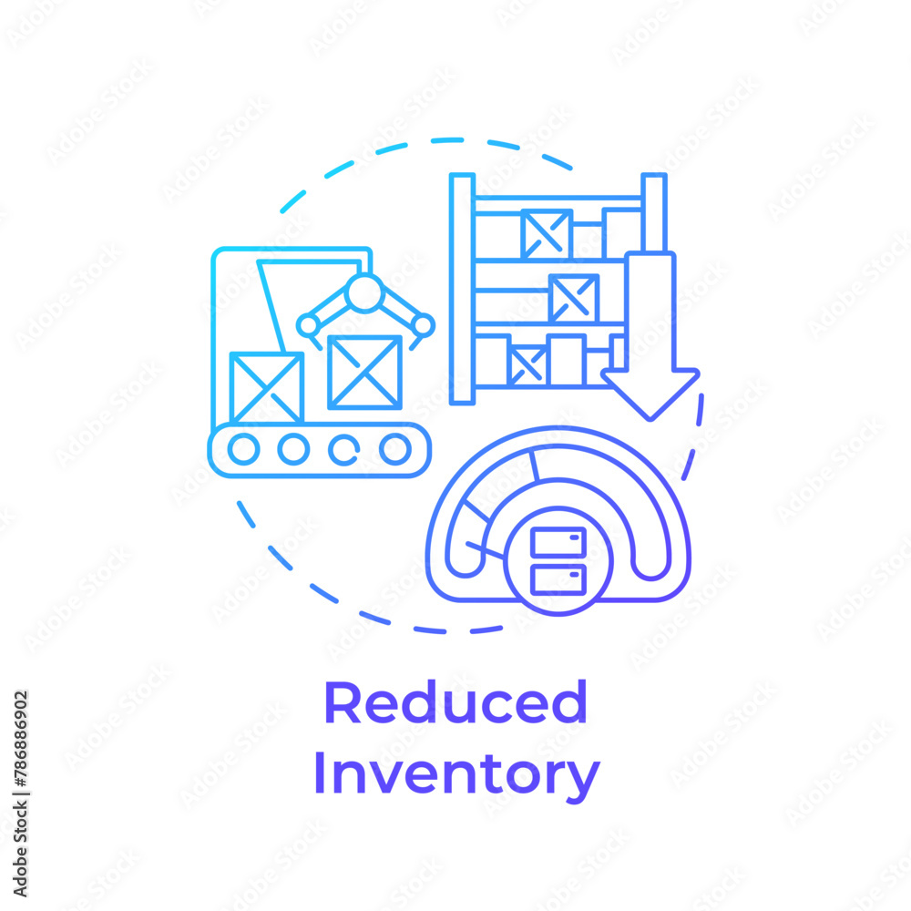 Reduced inventory blue gradient concept icon. Supply chain management ...
