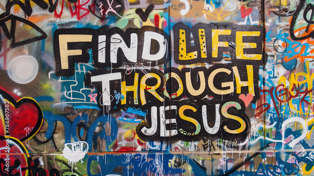 Spray painted graffiti wall font Find life through Jesus graf paint ...