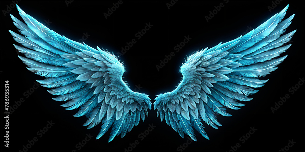 Blue wings, angel wings, visual effect, art, graphics, design ...