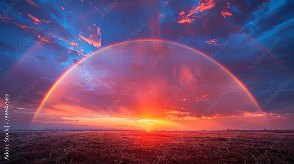 The phenomenon of a double rainbow arching majestically across a rainy ...