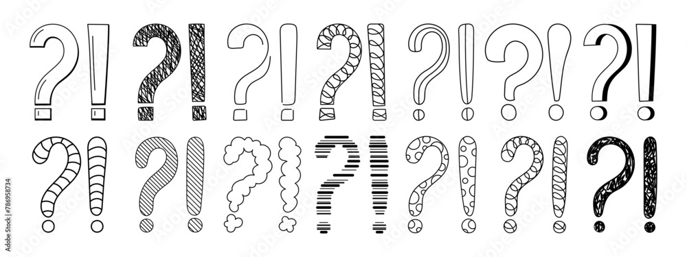 Doodle question and exclamation marks hand drawn sketch vector ...