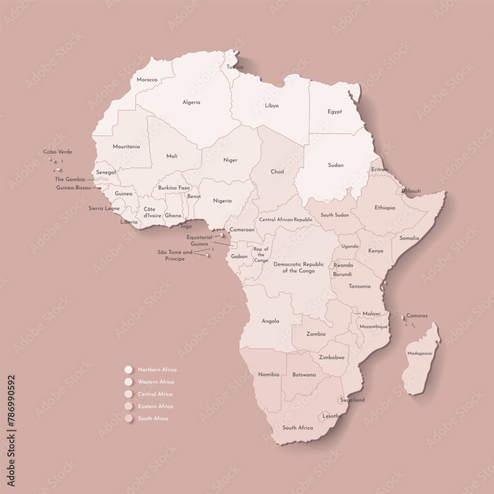 Vector Illustration with African continent with borders of all states ...