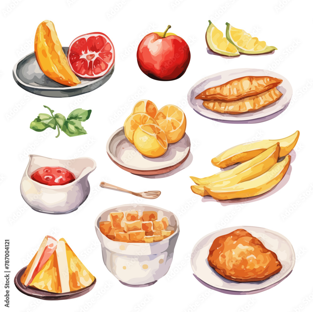 "Watercolor vectors of organic and fresh fruits have been used to ...