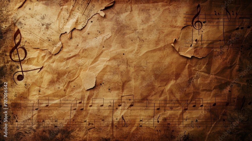 Vintage paper background with musical notes and grunge texture for ...