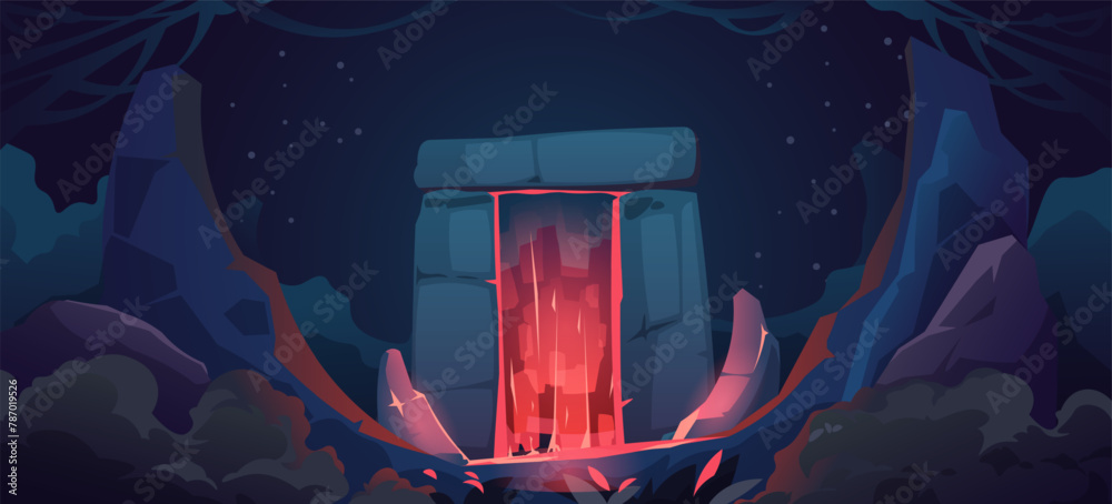 Cartoon magic portal background. Fantasy entrance arch with neon light ...
