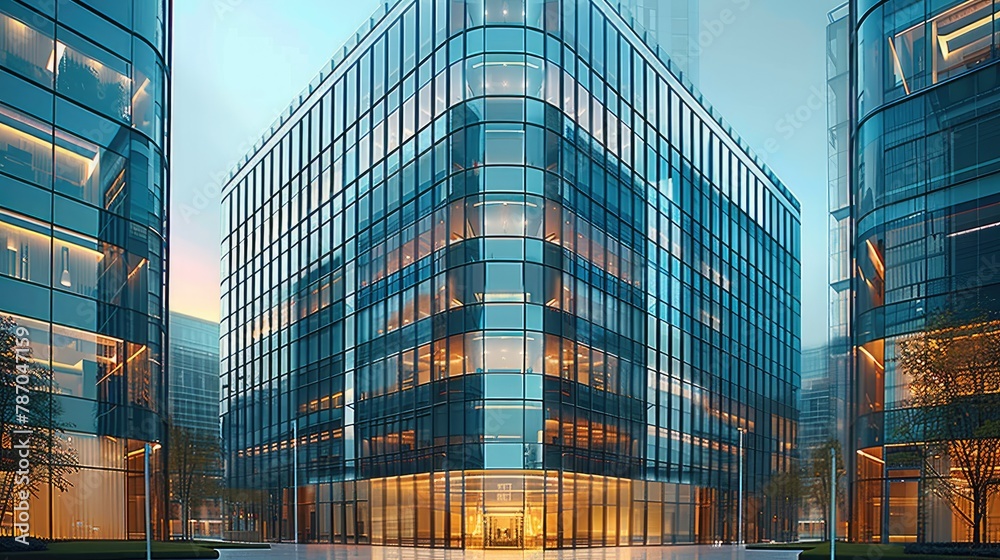 Modern office building with glass curtain wall design. Metal cladding ...