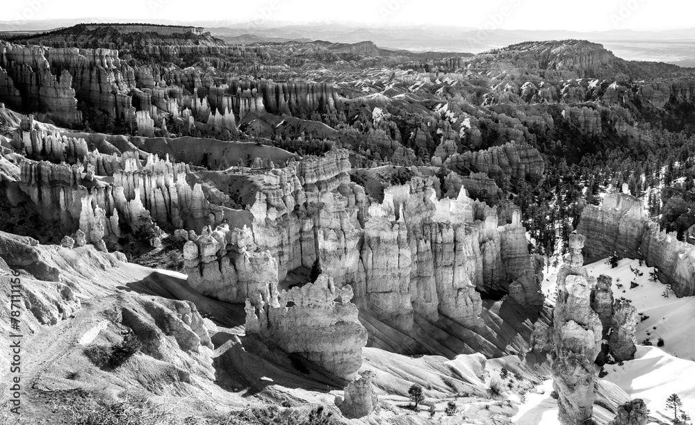 Bryce Canyon wide angle panorama in contrasting black and white ...