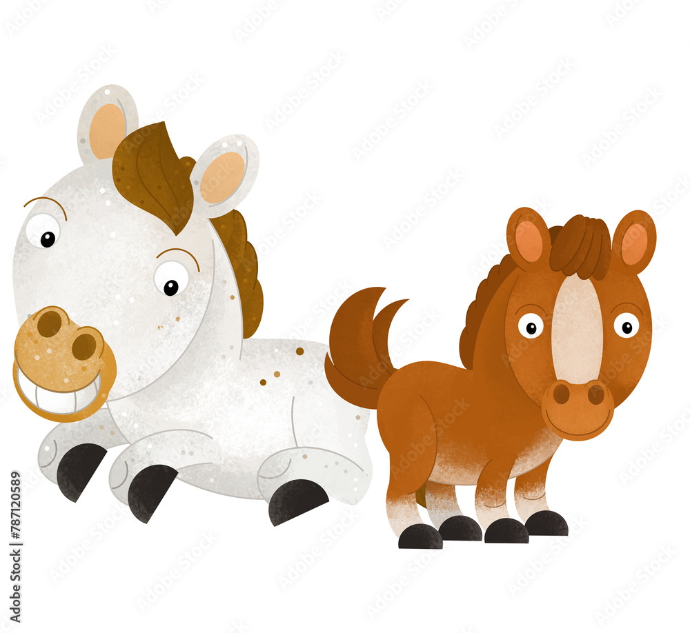 cartoon scene with horse stallion pony with child farm animals isolated ...
