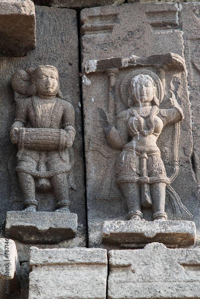 Sculptures or carvings of Ramayana on the outer wall of Lord Vishnu ...