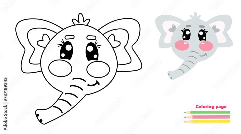 Cute outline elephant head. Coloring page illustration for kids ...