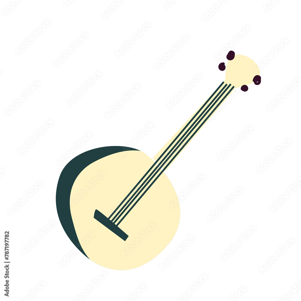 Banjo, stringed acoustic wooden banjo with fretboard. African-American ...