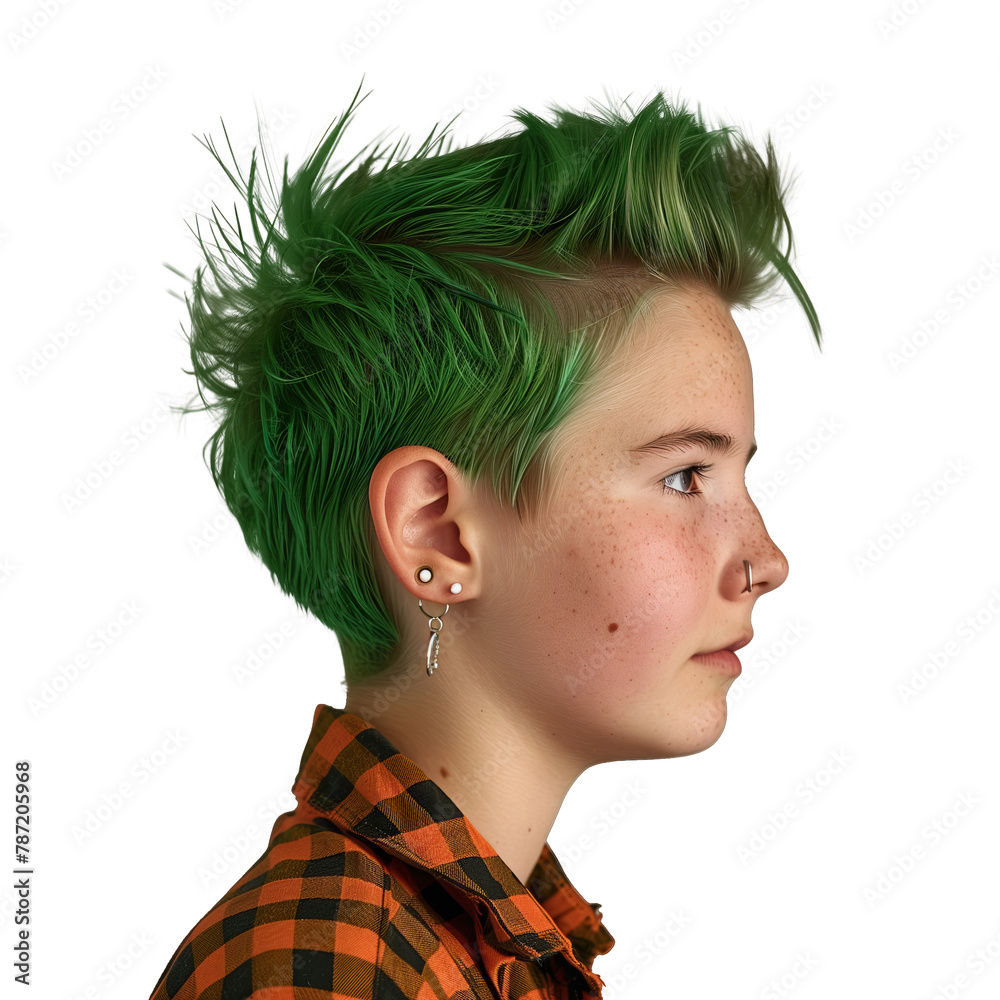 young teenager girl with green mohawk hairstyle . Clipart PNG image ...